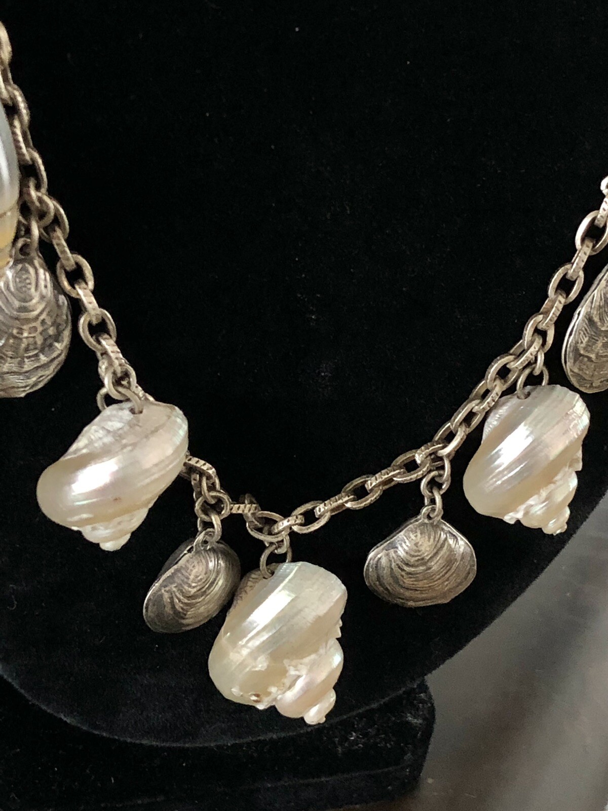 ILARIA PERU STERLING SILVER NECKLACE 925 SEASHELL SHELL BIB CHARM CHAIN ...