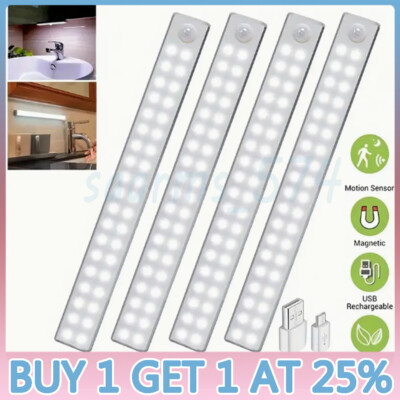 LED PIR Motion Sensor Strip Light USB Rechargeable Magnetic Cabinet ...