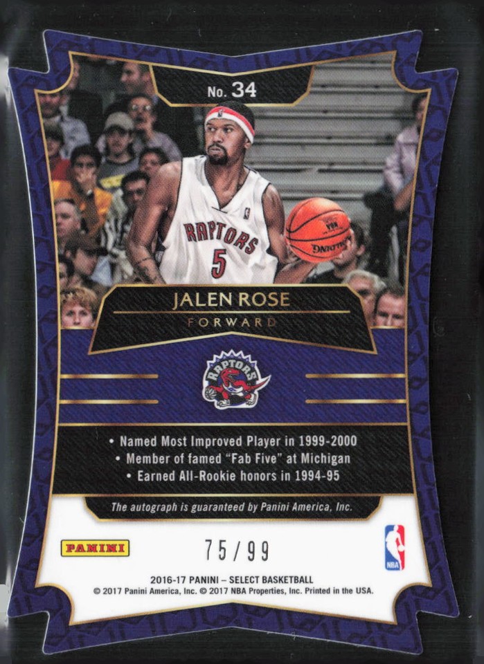 2016-17 Panini Select #34 Jalen Rose Die Cut Autographs #/99 Auto ...