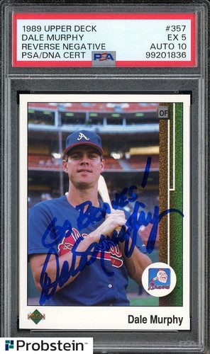 Dale Murphy BRAVES Signed 1989 Upper Deck Reverse Negative Card 357 PSA ...