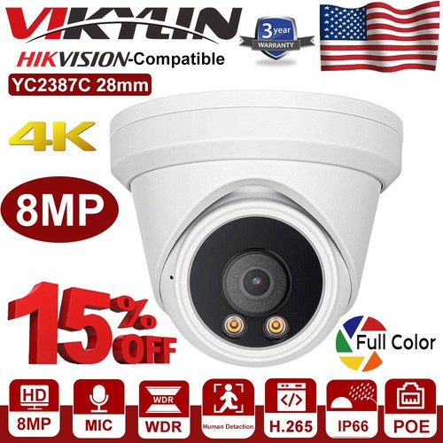 Hik Compatible 4K 8MP ColorVu Full Color CCTV Outdoor POE IP Camera MIC ...