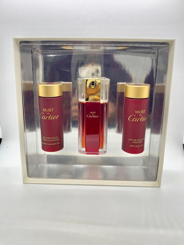 Must De Cartier Gift Set Parfum 1.0oz + Shower Gel + Body Milk 1.6oz ...