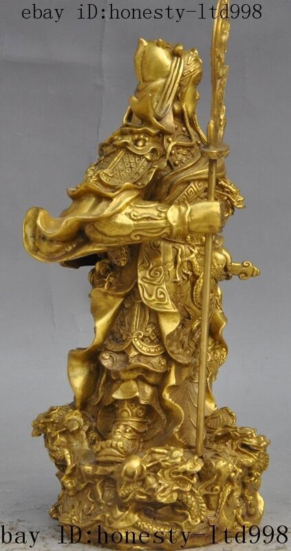 10" chinese brass guan gong guan yu Generals Hold Broadsword Stand ...