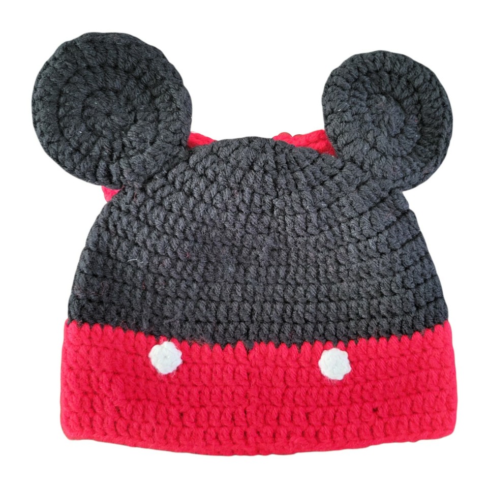 Minnie Mouse Crocheted Hat with Bow Polka Dot, Ears 16" Childs Beanie ...