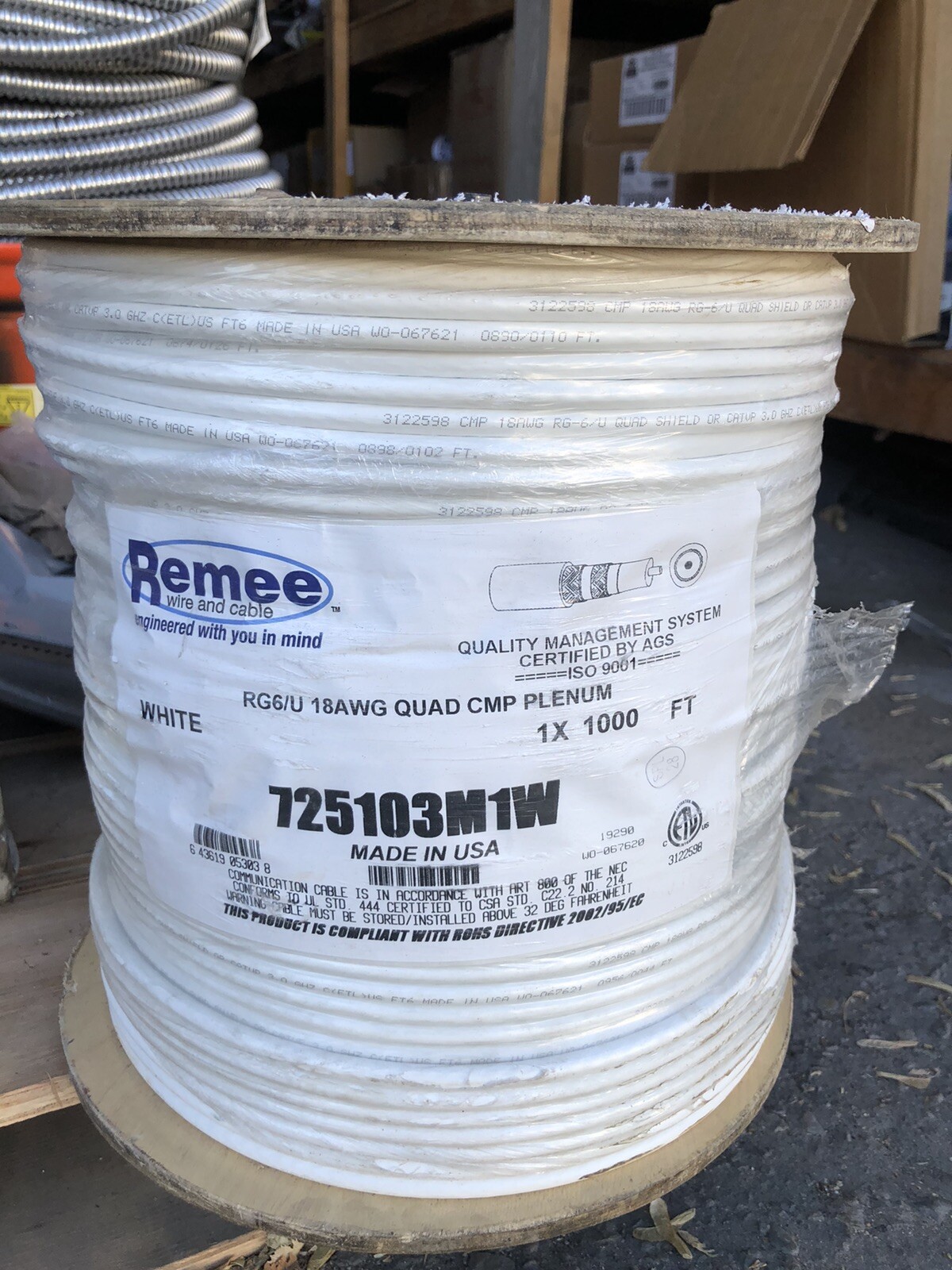 Remee Wire and Cable 725103M1W Rg6 Quad Shld Plnm Blk 1000ft. "FREE ...