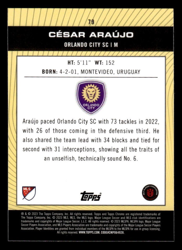 2023 Topps MLS #79 César Araújo Orlando City Rookie Card RC | eBay