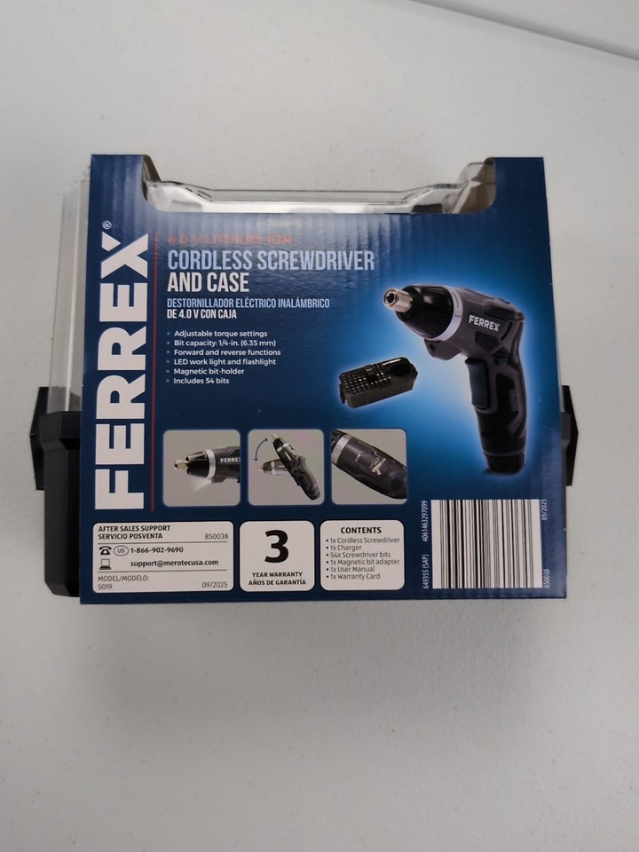 New Ferrex Cordless Screwdriver and Case 4.0V Lithium-Ion 54 Bits ...