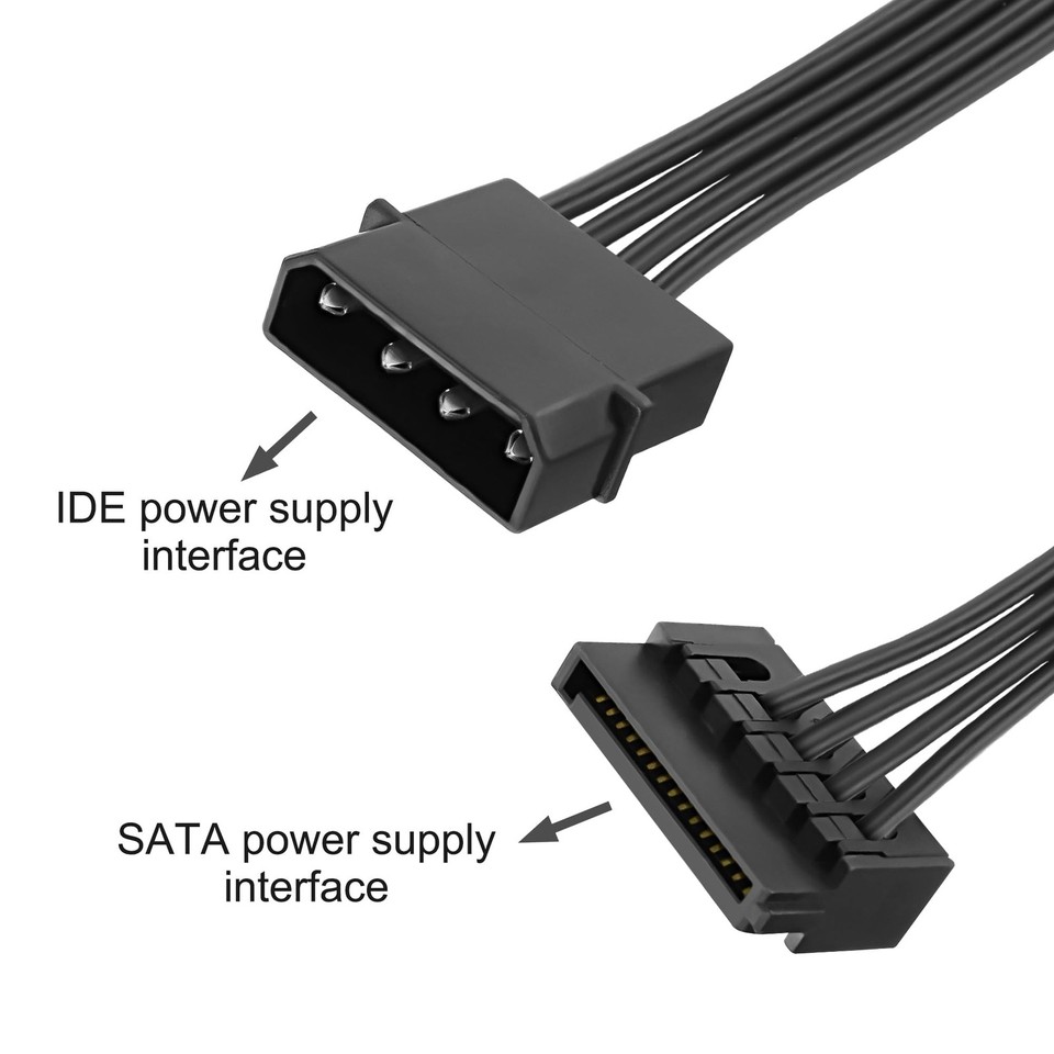 4 Pin IDE to SATA Power Cable Male to 5 x 15 Pin Female Splitter ...