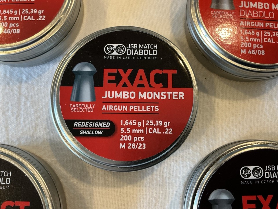 5 Tins JSB Match Diablo EXACT JUMBO MONSTER .22 Caliber Premium Airgun ...