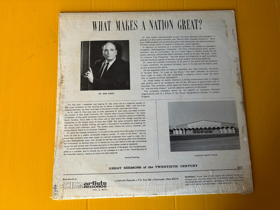 What Makes A Nation Great Sermon by Dr Bob Jones Jr New Sealed vinyl ...