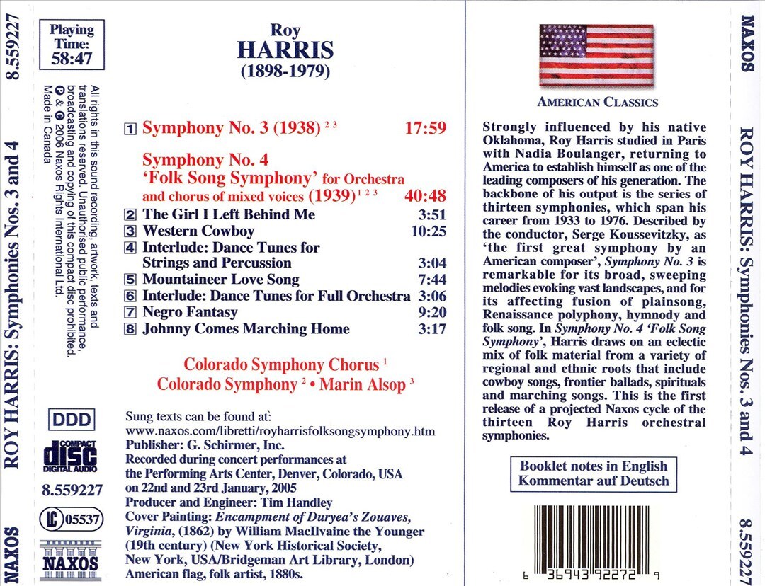 MARIN ALSOP ROY HARRIS: SYMPHONY NO. 3; SYMPHONY NO. 4 'FOLK SONG ...