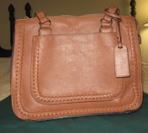 Sole Society Saddle Tan Faux Leather Crossbody Shoulder Bag Satchel ...