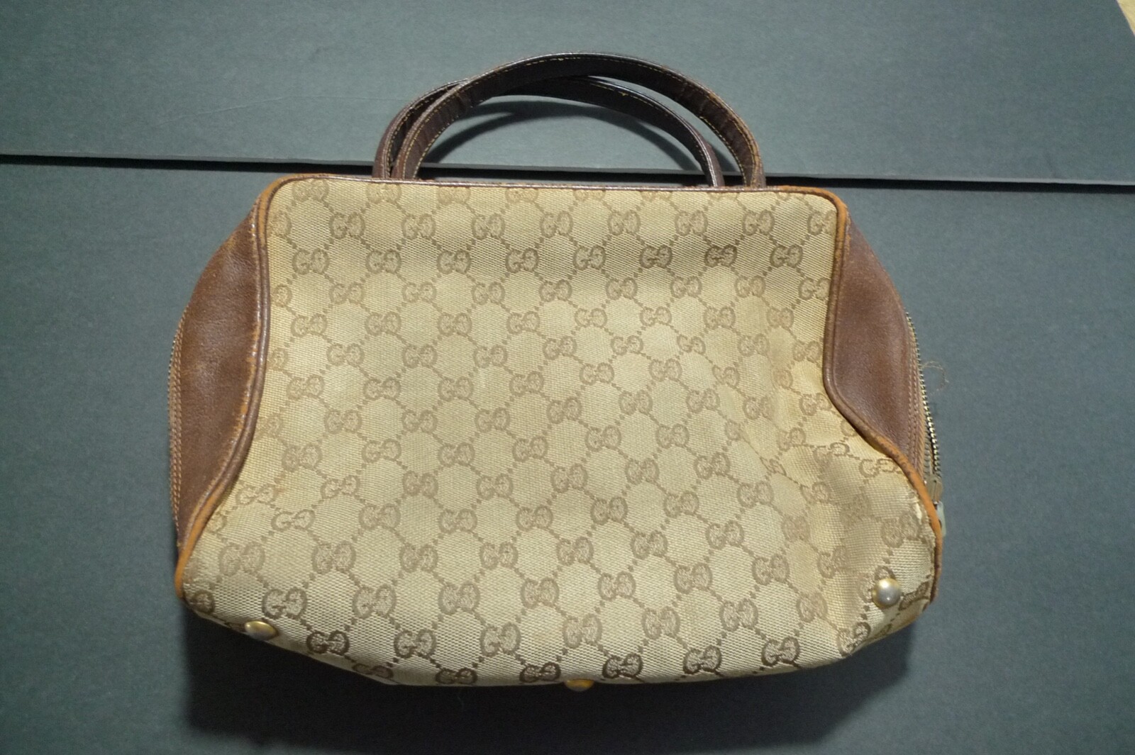 Gucci -Vintage GG Monogram Canvas & Leather Trim Hand… - Gem