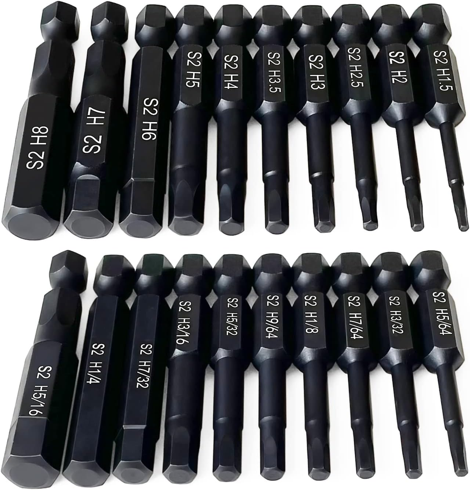 Hex Head Allen Wrench Drill Bit Set (10Pc Metric & 10Pc SAE), PTSLKHN ...