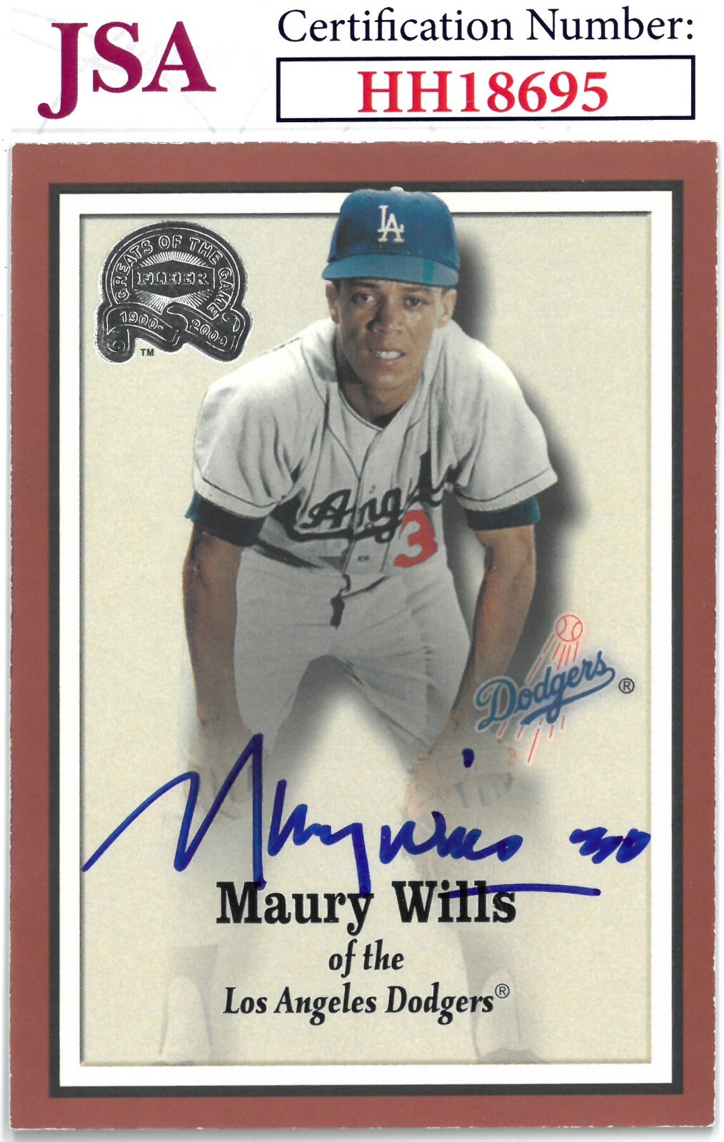 Maury Wills signed 2000 Fleer Greats of the Game Baseball On Card Auto ...
