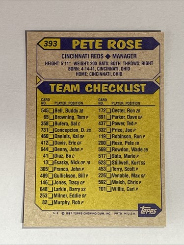 Pete Rose 1987 Topps Manager Reds #393 *M620* | eBay