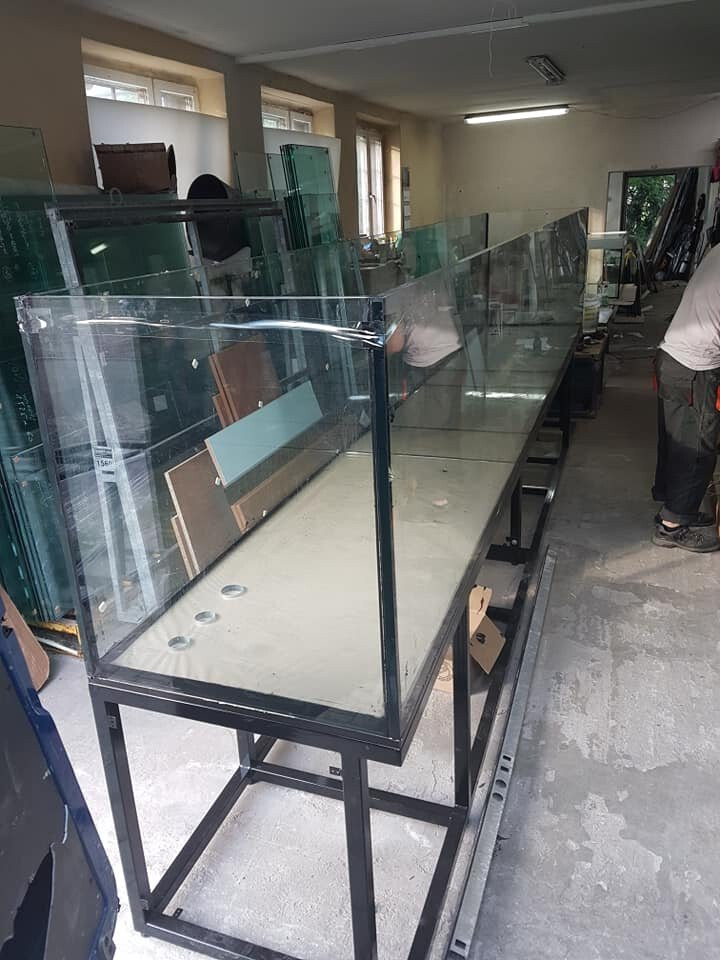 Large customer order aquarium with a metal frame, fish tank and stand ...