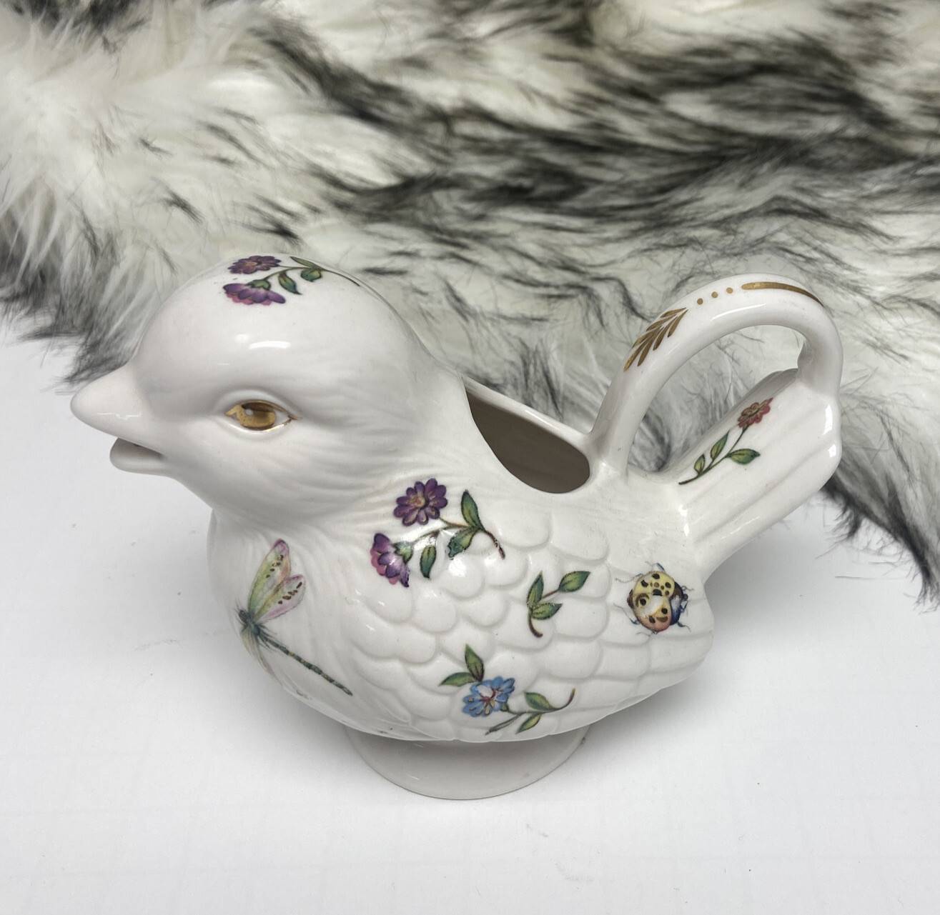 Grace's Teaware Porcelain Bird Creamer w Butterflies Beetle Floral ...