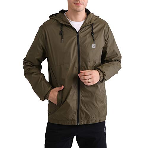 ARECON Mens Windbreakers Waterproof Lightweight Jacket Hoodie Full Zip ...