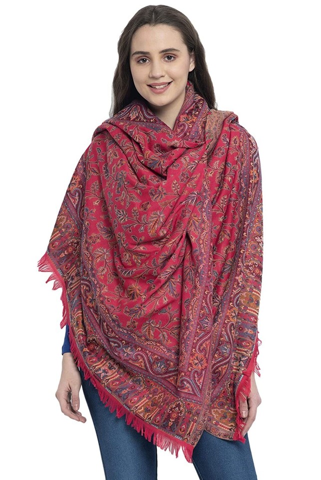 Women's Shawl Cashmere Pashmina Indian Kani Wool Large Stole Silk Soft ...