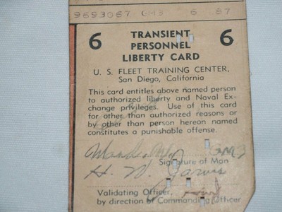 Vintage TRANSIENT PERSONNEL LIBERTY CARD 6 William Ward US FLEET ...