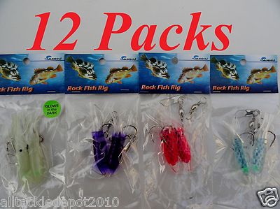 12 Packs Rock Cod Bulb Squid Rigs two bulb squids Rigged Fishing Lures ...