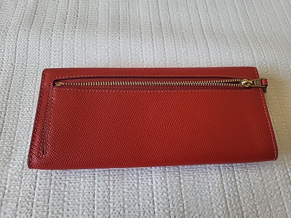 Coach Slim Red Card Bill ID Zip Coin Fold Over Snap Wallet | eBay