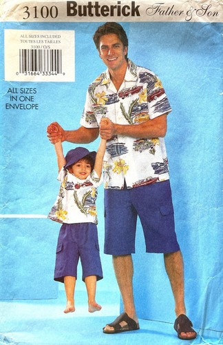 1990's Butterick Men's/Boys' Shirt,Shorts,Hat Pattern 3100 Size S-XL/XS ...