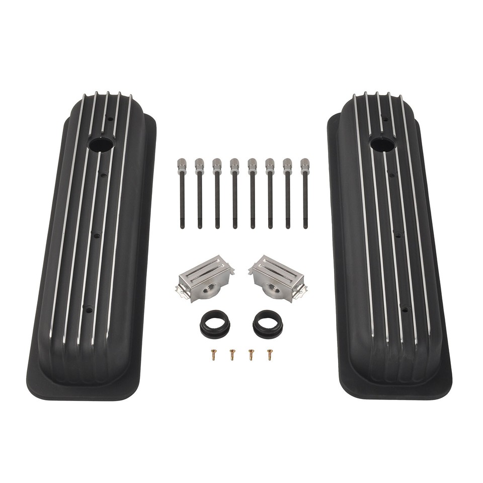 For SBC Chevy 87-97 Center Bolt Finned Short Valve Cover & PCV Breather ...
