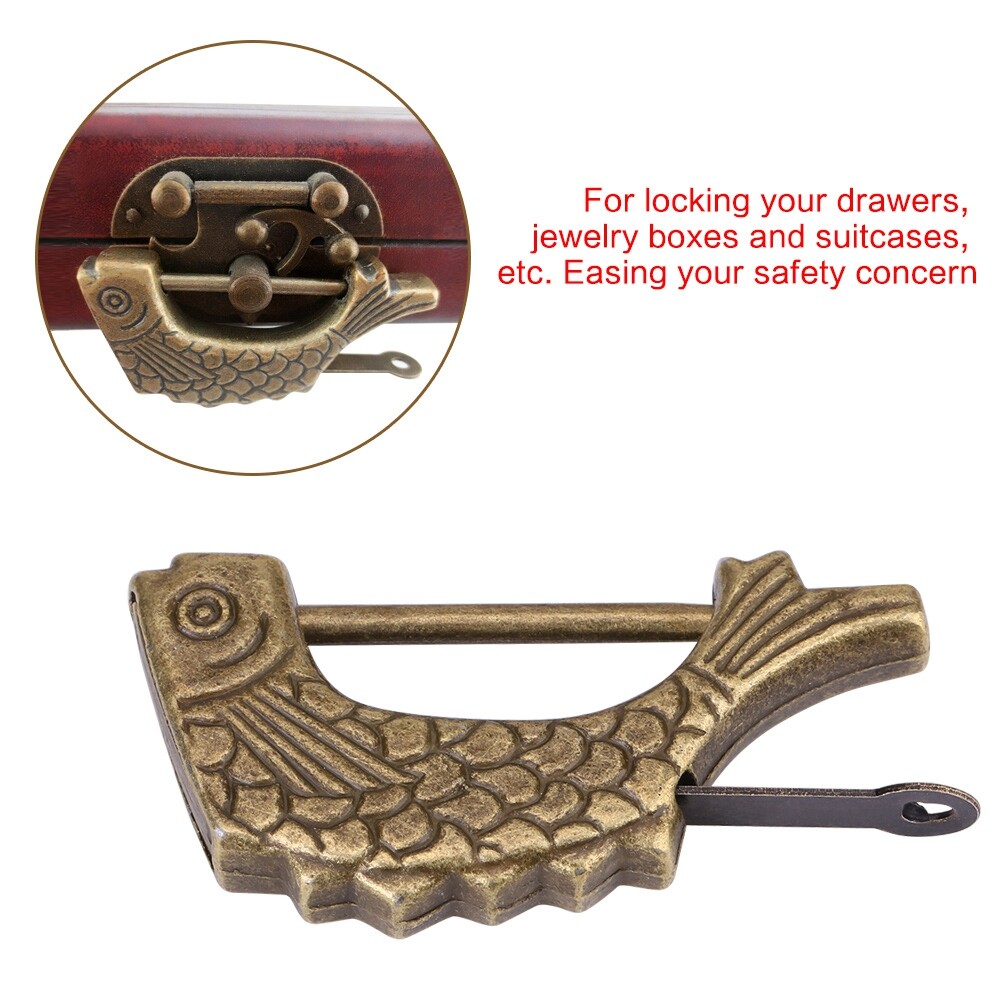 Fish Shaped Bronze Metal Lock Old Chinese Padlock For Drawer Jewelry ...