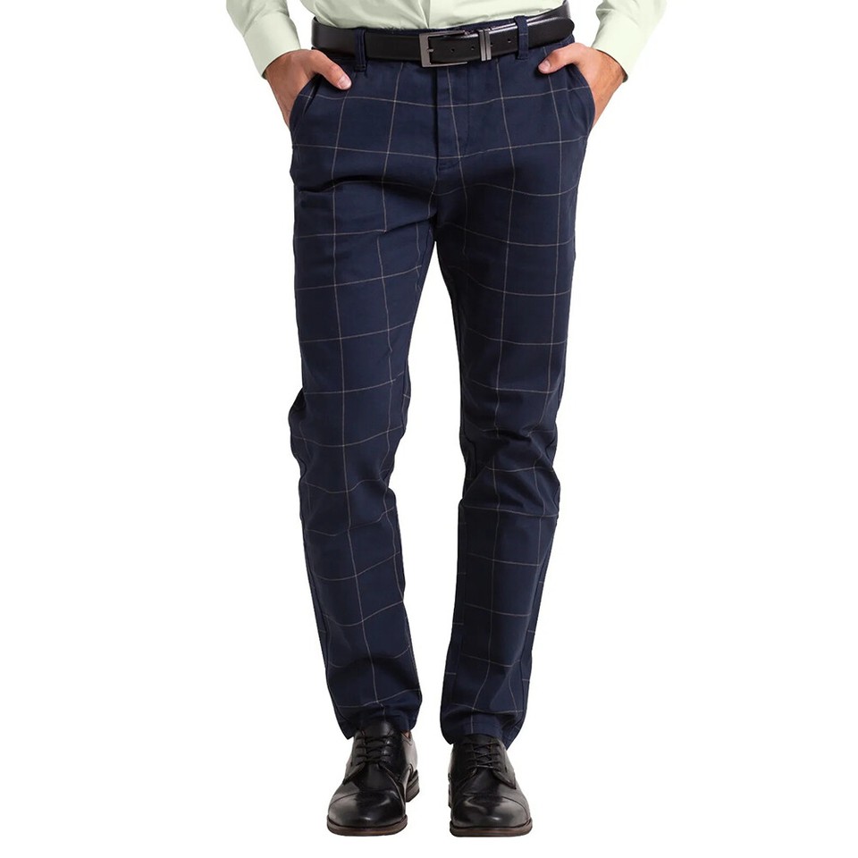 Mens Slim Fit Check Cotton Formal Smart Office Work Pants Professional ...