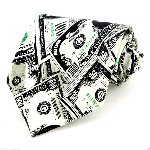 American Bills Men's Necktie Paper Money Banker Finance Banking White ...