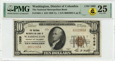1929 Ty.1 $10 Washington DC National MB CH# 1069 PMG VF25 GCC Gold | eBay