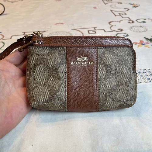 Coach Double Zipper Wristlet Wallet Brown C Logo Pattern | eBay