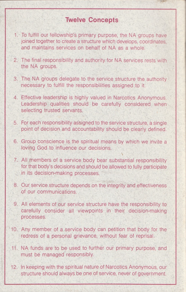 Twelve Concepts for NA Service from WSO, Narcotics Anonymous, 1992 ...