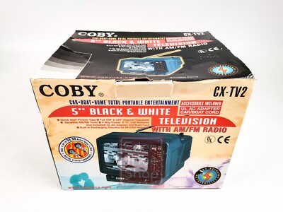 Coby CX-TV2 5" Portable Black & White Television AM/FM Radio Car Boat ...