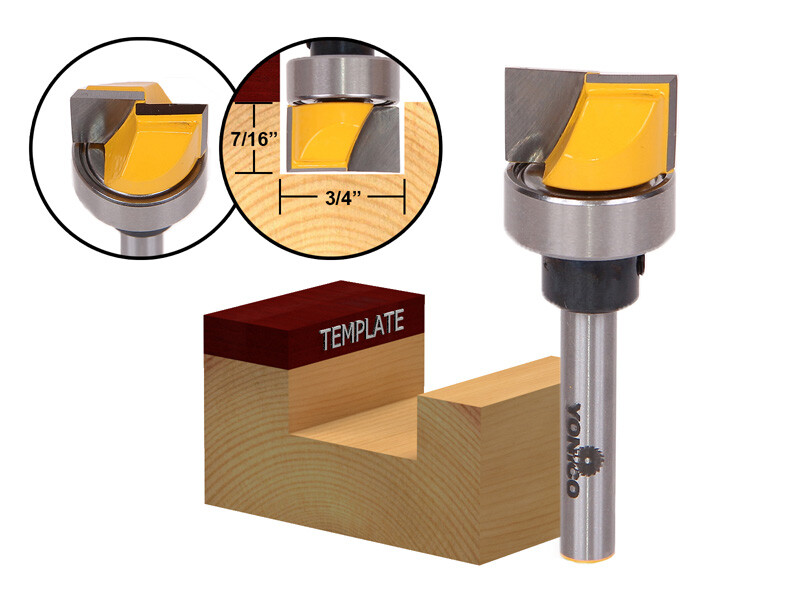 3/4" Diameter Flush Trim Template Router Bit - 1/4" Shank - Yonico ...