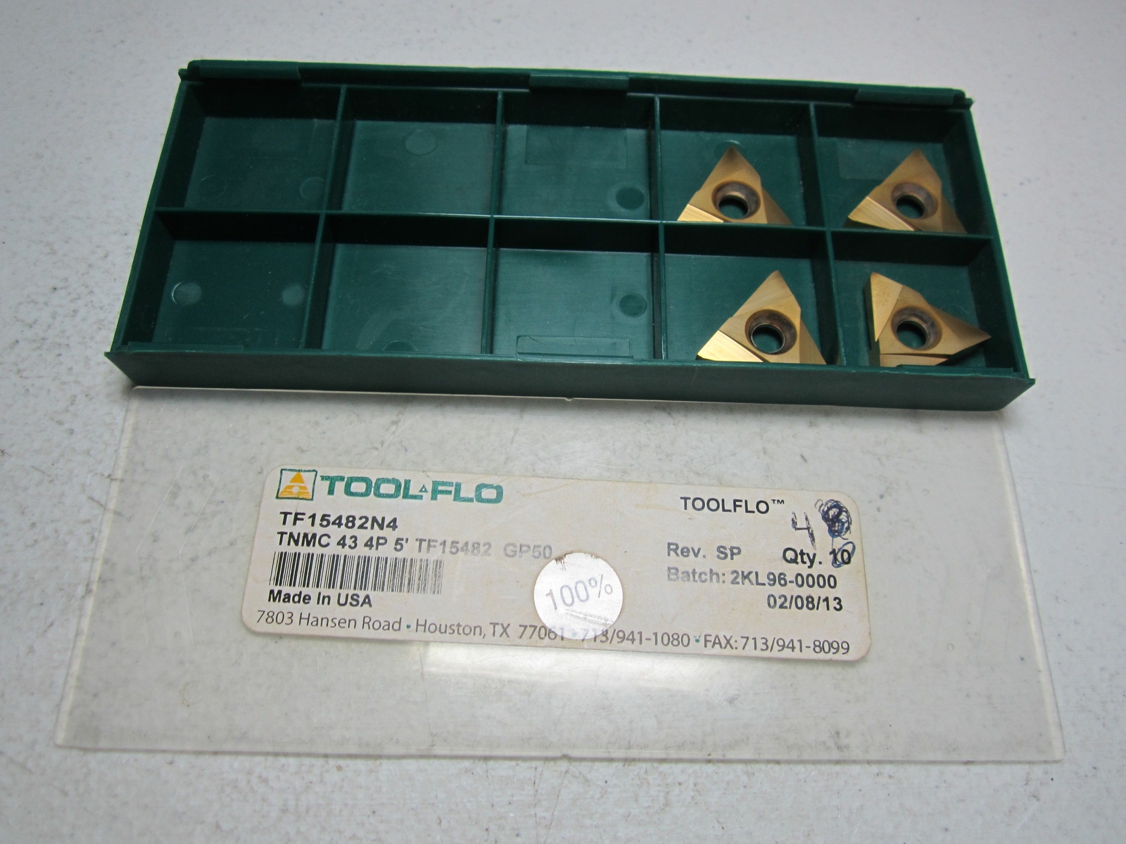 Tool-Flo (TF15482N4) TNMC 43 4P 5' TF15482 GP50 Threading Insert - Pack ...