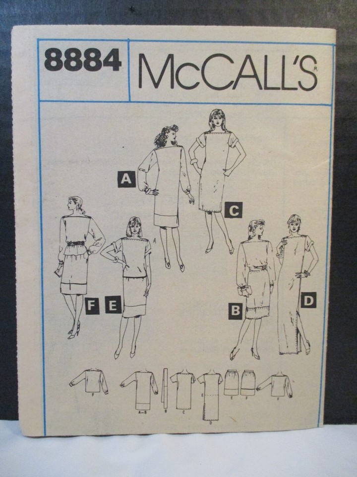 McCall's Pattern 8884 Miss Size 10 B 32.5 Dress Top Skirt Sash Uncut ...