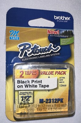 Brother Genuine P-touch M-2312PK Tape, 2 Pack, 1/2" (0.47") Wide ...