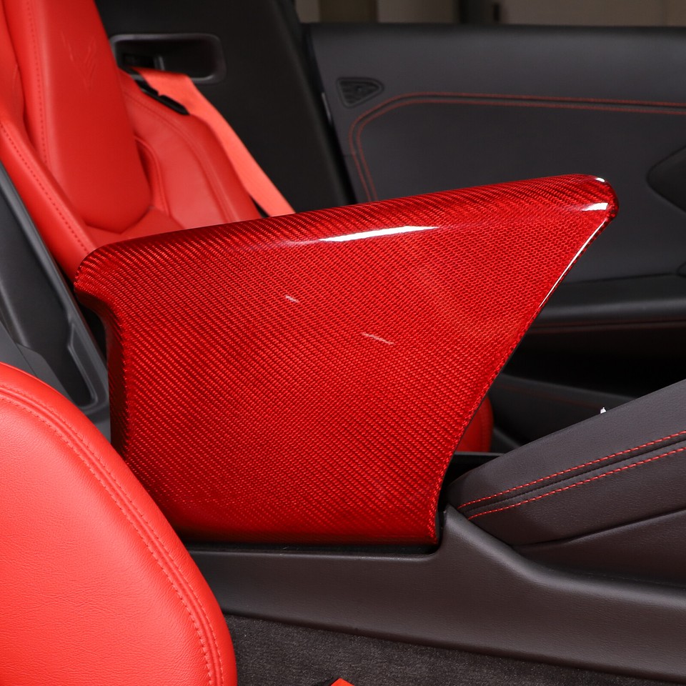Red Real Carbon Fiber Center Console Arm Rest Trim Cover For Corvette ...