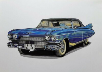 Vintage Cadillac Eldorado 1950s - Original Car Artwork Drawing ...