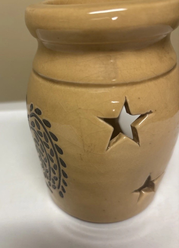 Primitive Tea Light Crock Candle Holder Crackle Finish Country ...