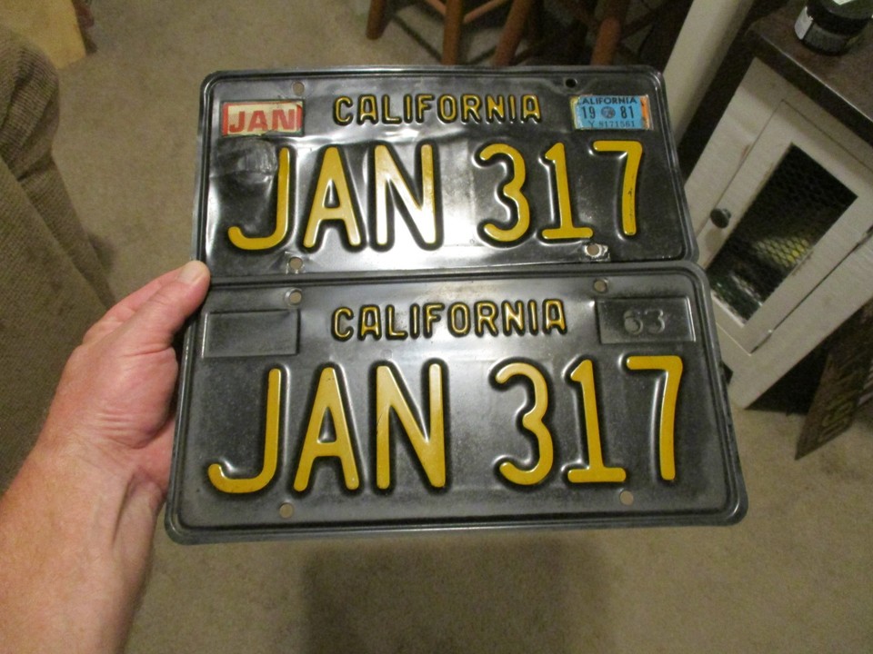 1963 CALIFORNIA PAIR LICENSE PLATES DMV CLEAR JAN 317 JANUARY ST ...