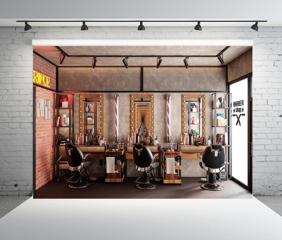 BELECO 7x5ft Fabric Vintage Barber Shop Backdrop for Photography Hair ...