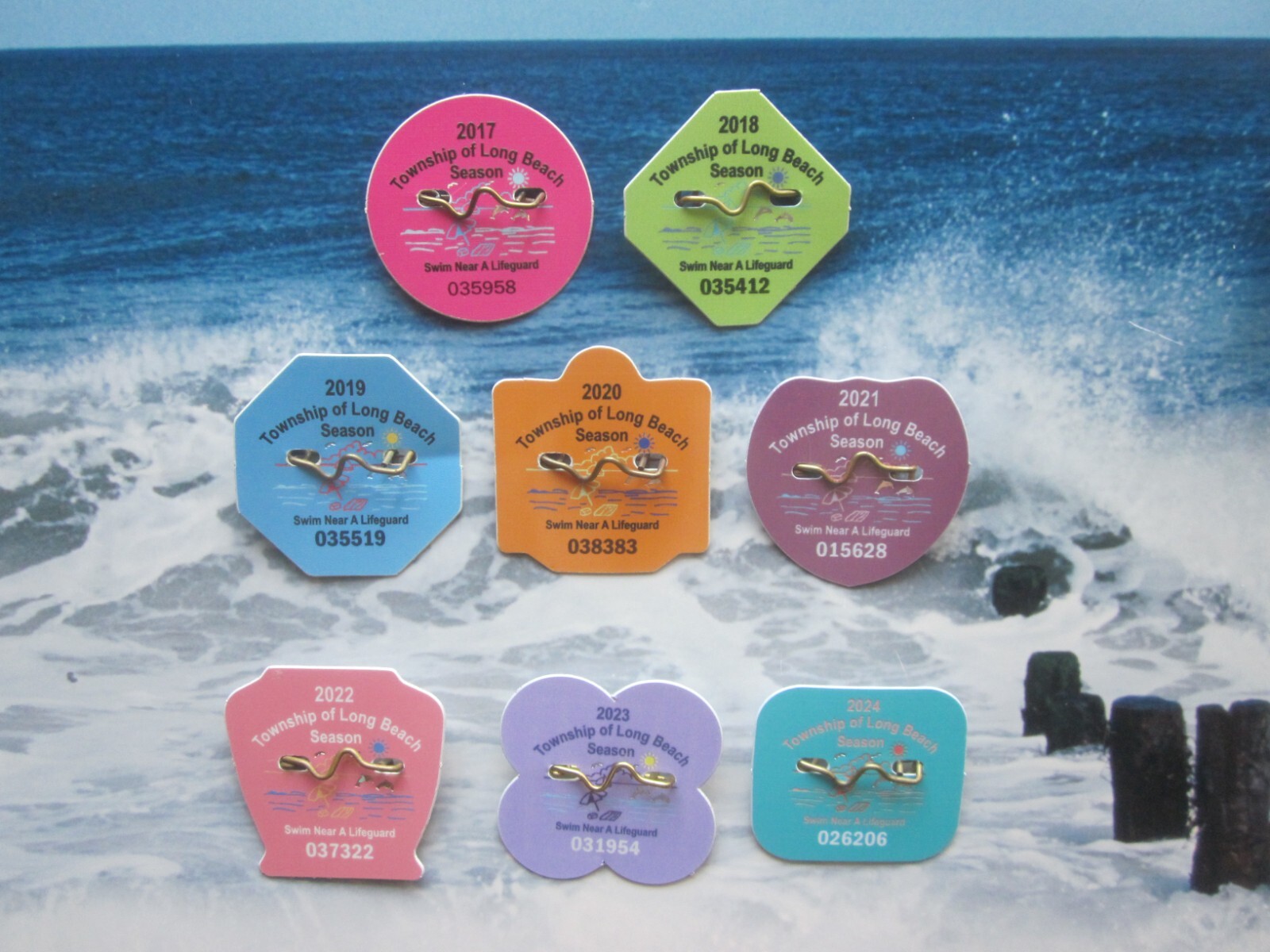 LONG BEACH TOWNSHIP NEW JERSEY SEASONAL BEACH BADGES 8 YEAR COLLECTION ...