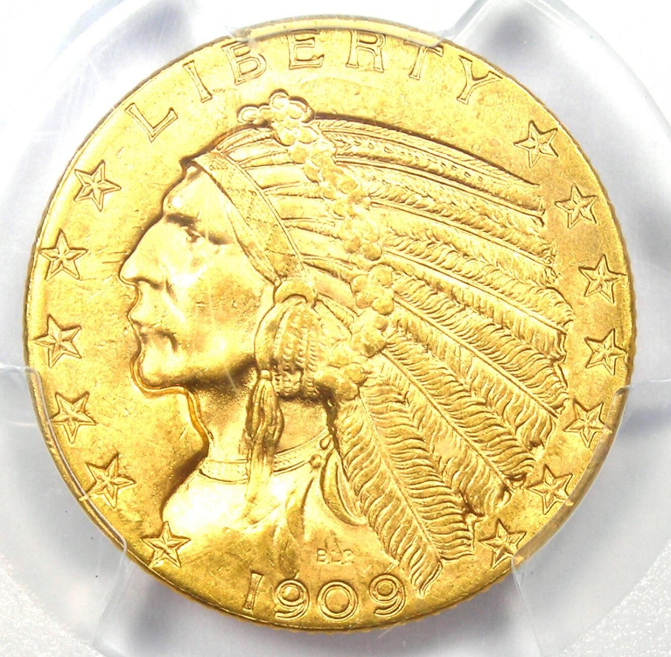 1909-D Indian Gold Half Eagle $5 Coin - PCGS MS64+ Plus Grade - $6,000 ...