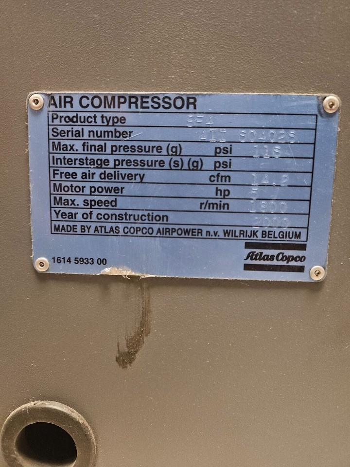 Atlas Copco Oil free Air Compressor SF4 with Tank | eBay
