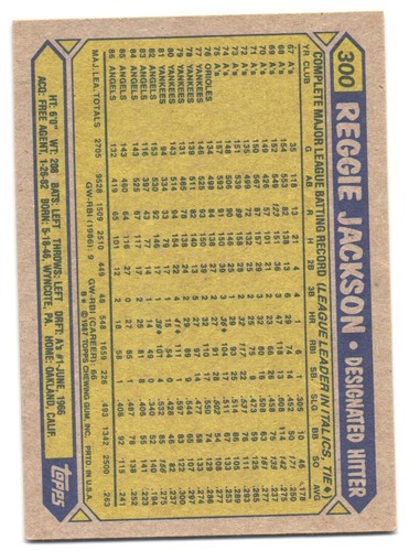 1987 Topps Reggie Jackson #300 | eBay