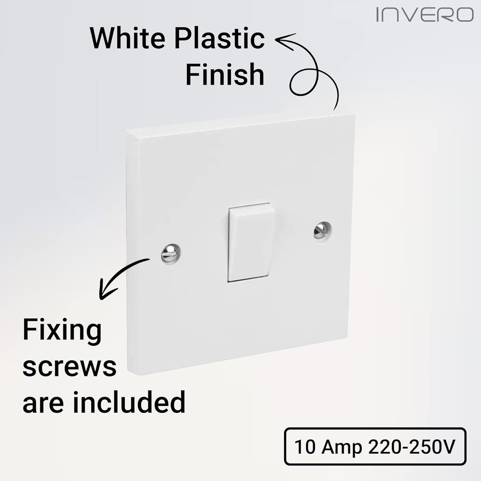 1 Gang 2 Way Electric Wall Light Switch White Rocker Standard Square 10 ...